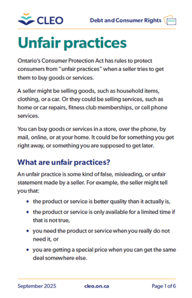 What sales are covered by the unfair practices rule? - CLEO (Community ...