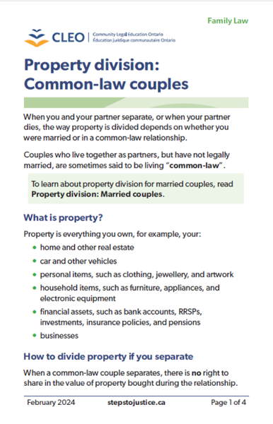 Property division: Common-law couples - CLEO (Community Legal Education ...